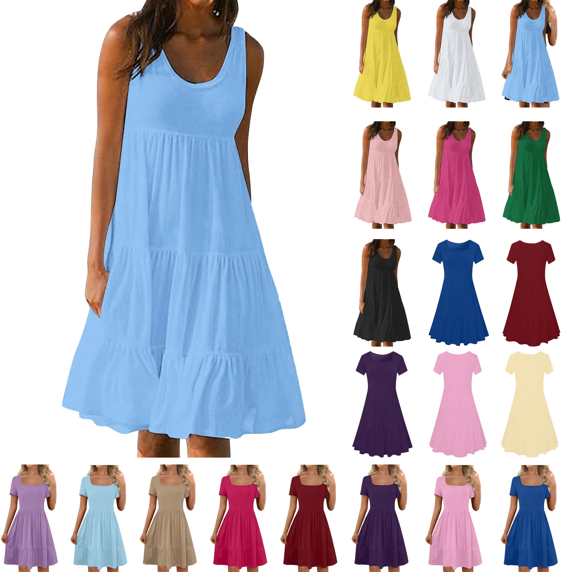 haozzaw Women's Plus Size Summer Dresses, Sleeveless Solid Color Beach ...