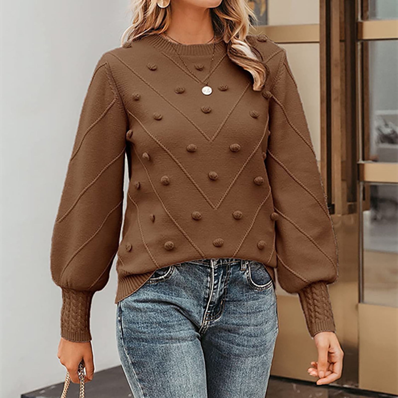 Lenago Women's Pullover Sweaters Plus Size Fall Fashion Pure Colour ...