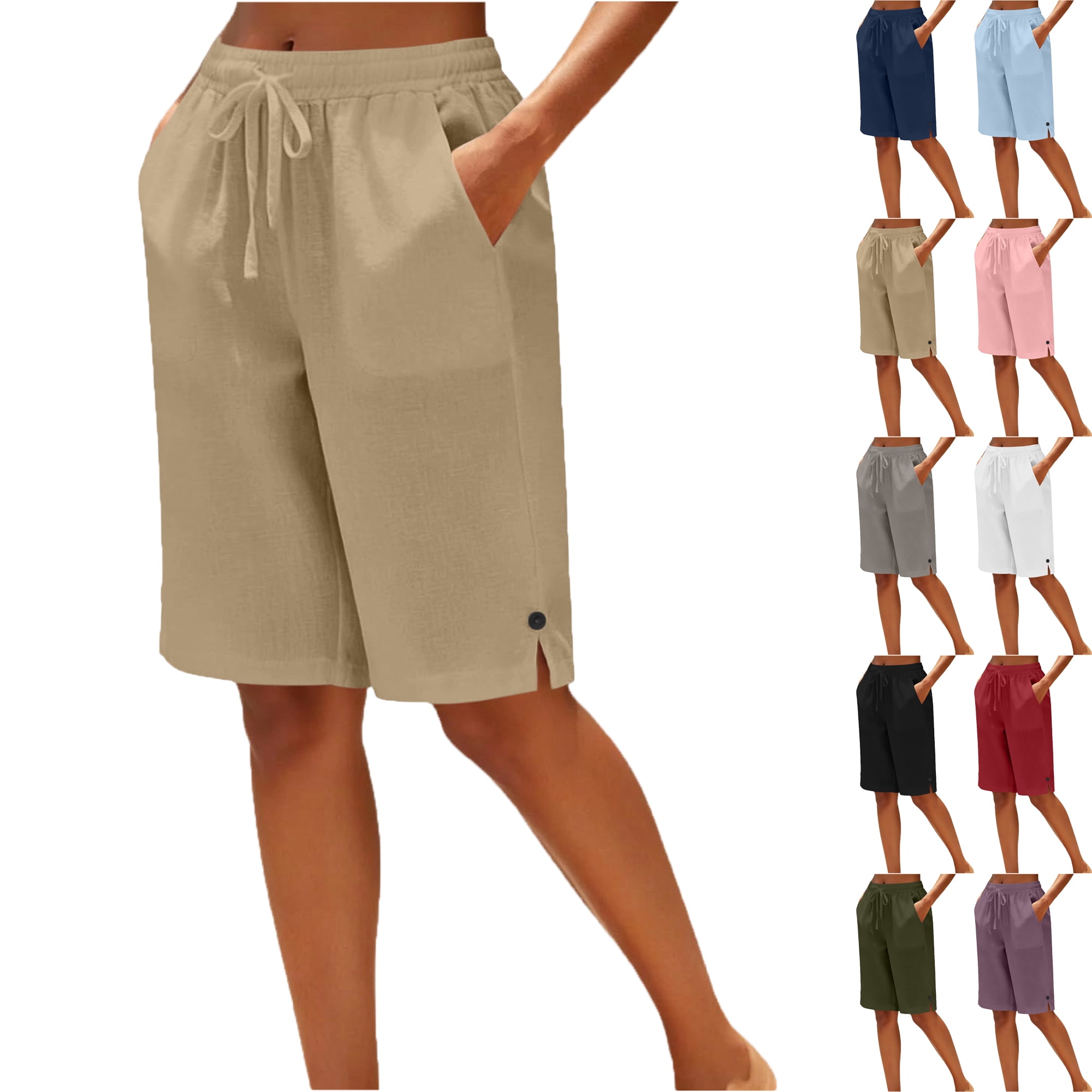 Lenago Women's Shorts Linen Blend Shorts 5 Inch Inseam High Waist ...