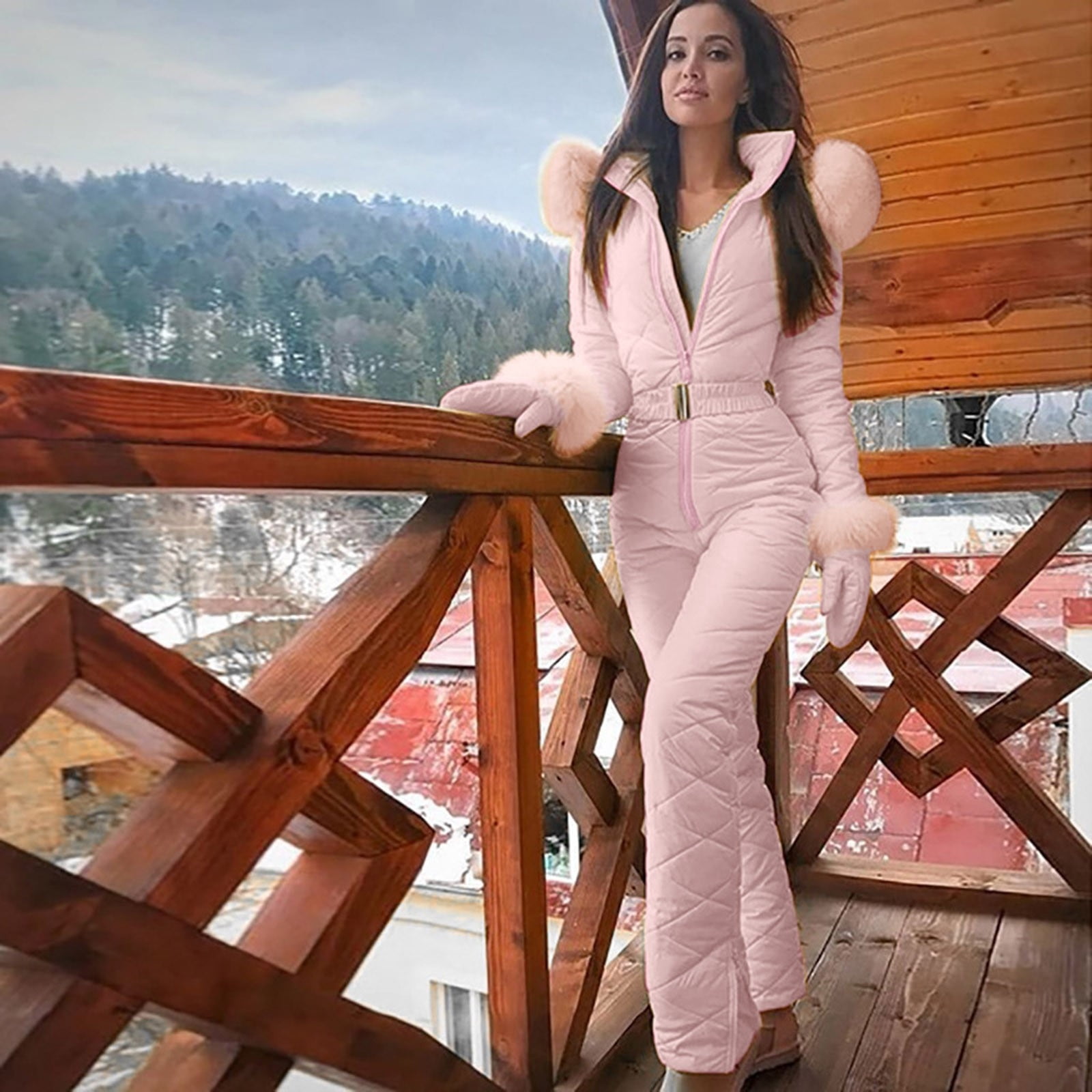 Lenago Women's Solid Color Zipper Casual Thick Hot Snowboard Skisuit ...