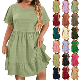 Lenago Women's Summer Dress Plus Size Deep Round Neck Standard-Fit ...