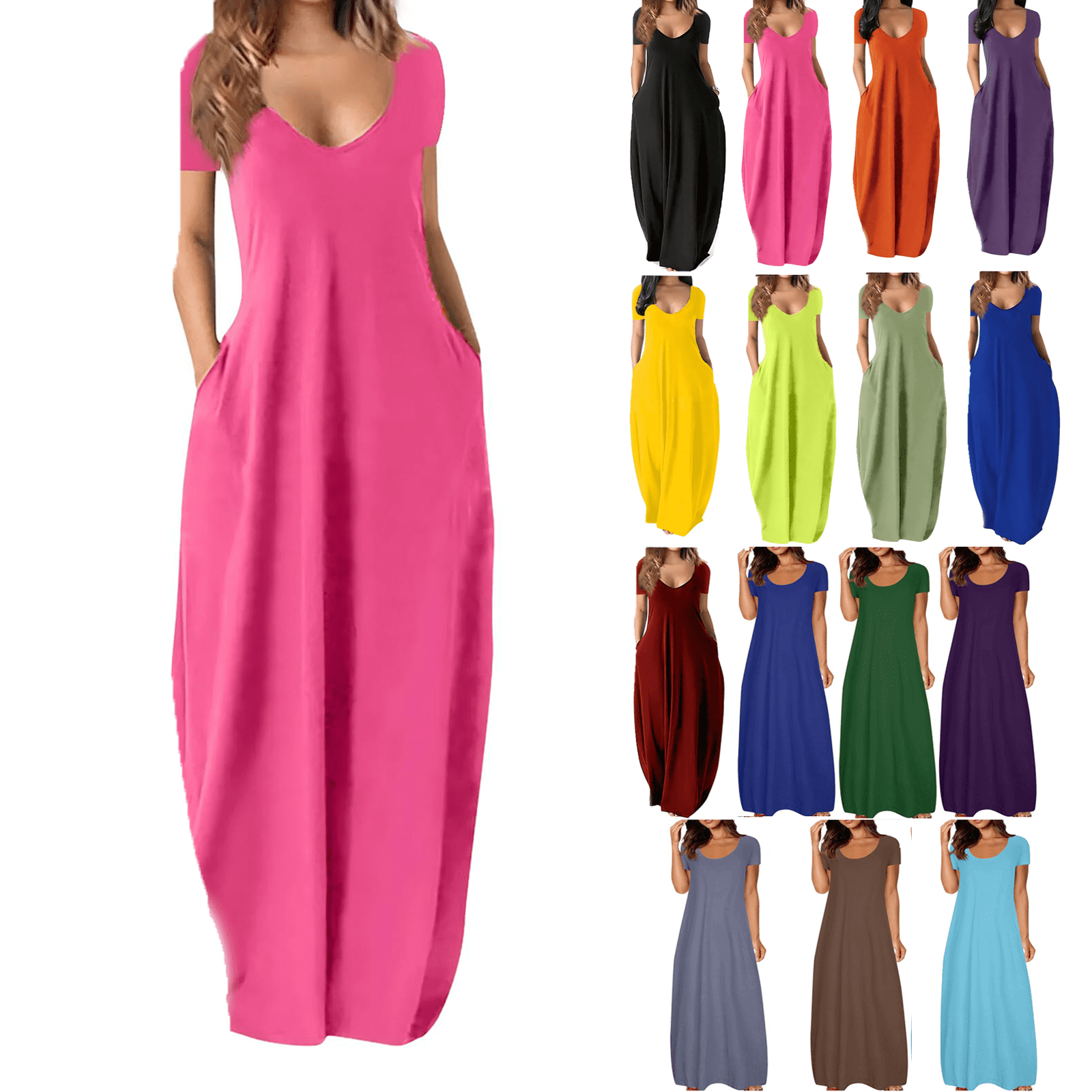 Lenago Plus Size Women's Sleeveless Crewneck Loose-Fit Solid Maxi Party ...
