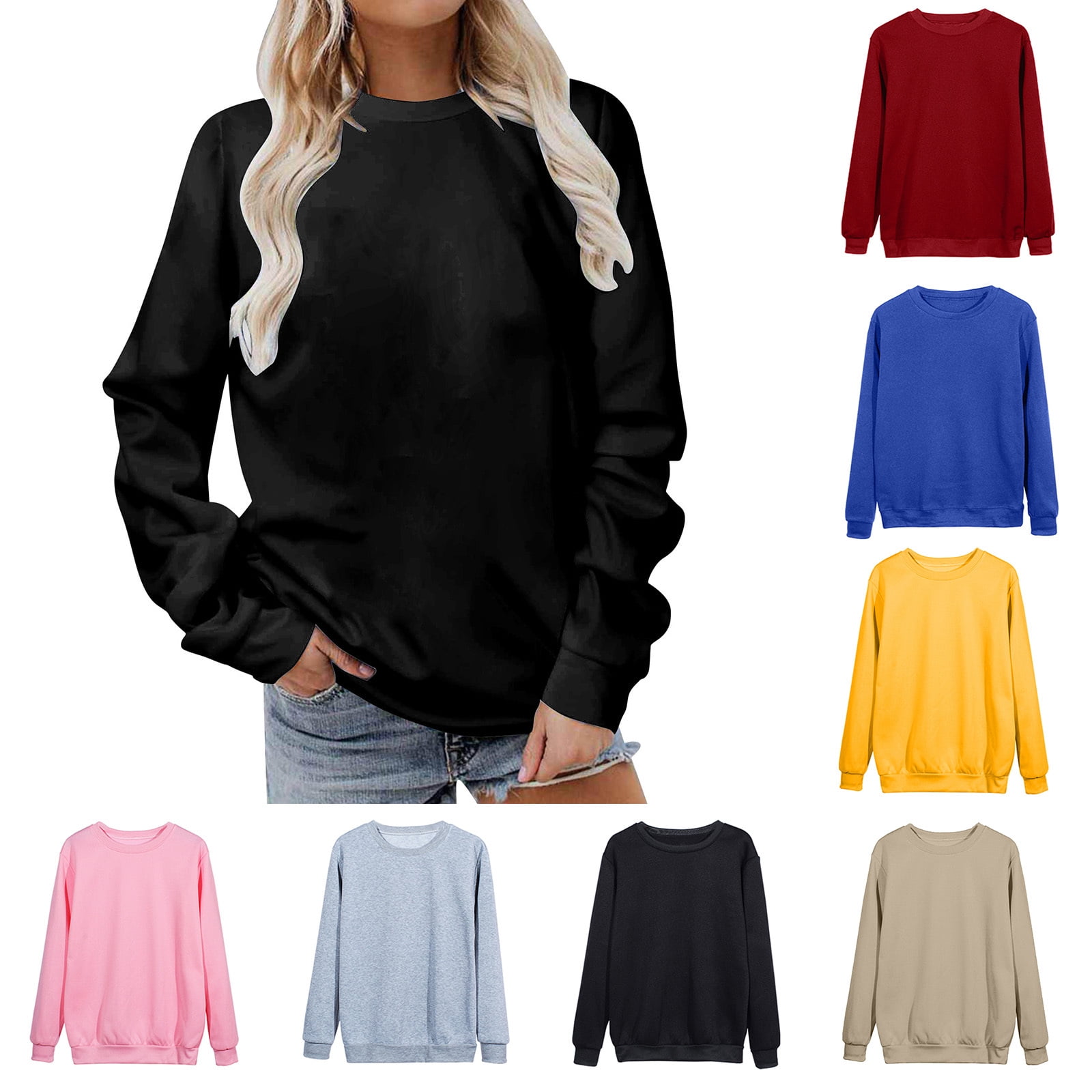 Lenago Women's Sweatshirts Long Sleeves Casual Shirts Color Round Neck ...