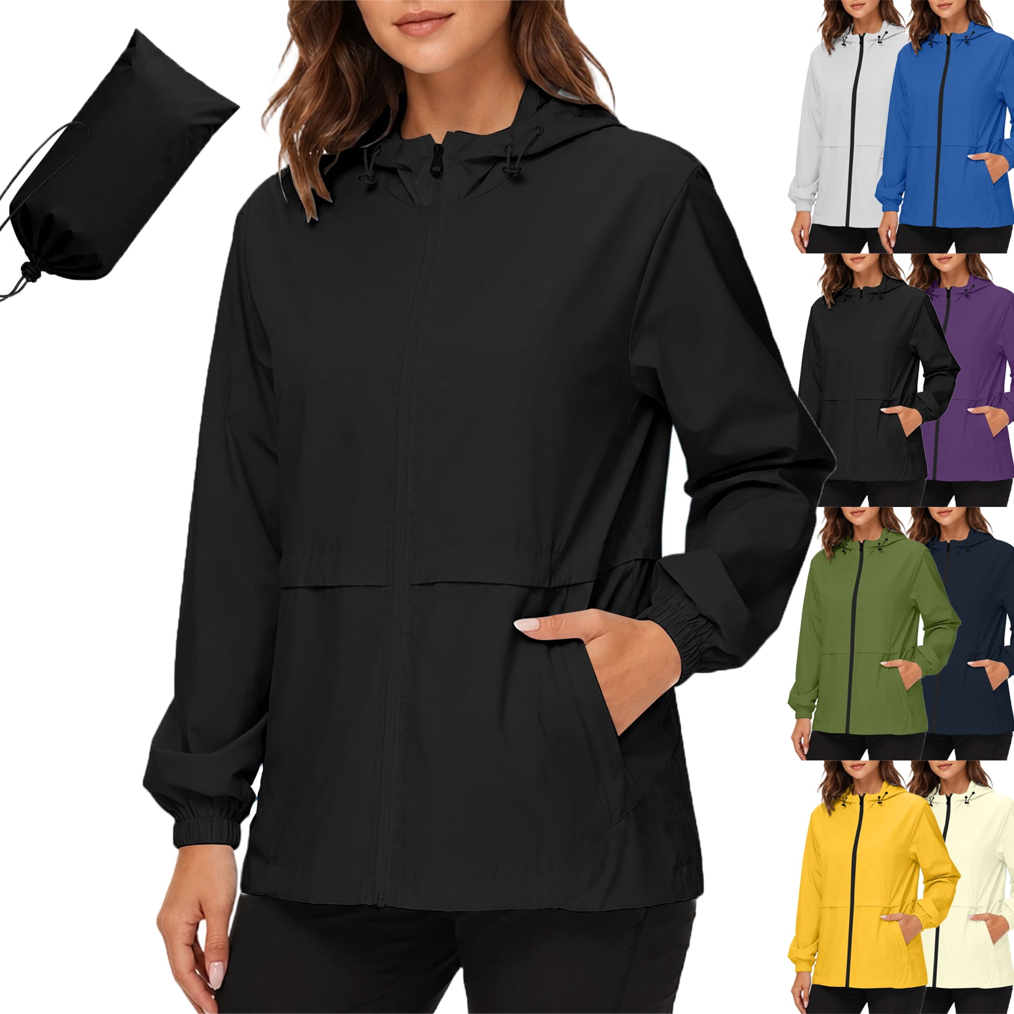 Lenago Women's Waterproof Full-Zip Breathable Hooded Jacket for Spring ...