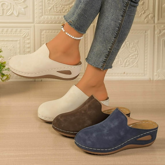 Lenago Women's Wedge Sandals Open Toe Slip-on Boho Style Comfort ...