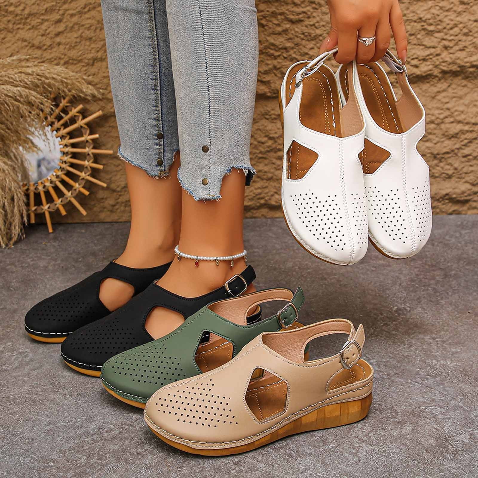 Lenago Womens Summer Sandals Slip-On Flatform Shoes Soft Suede ...