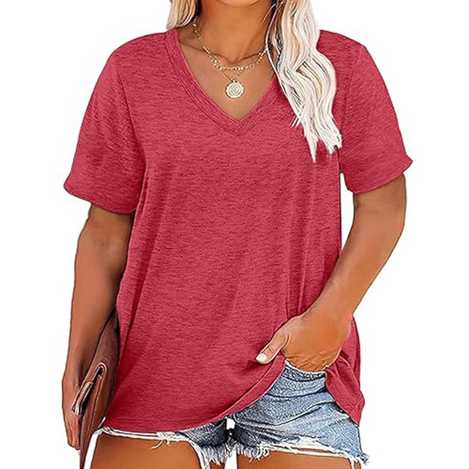Lenago Women's Plus Size Summer Blouse, Short Sleeve Casual Tunic Tops ...