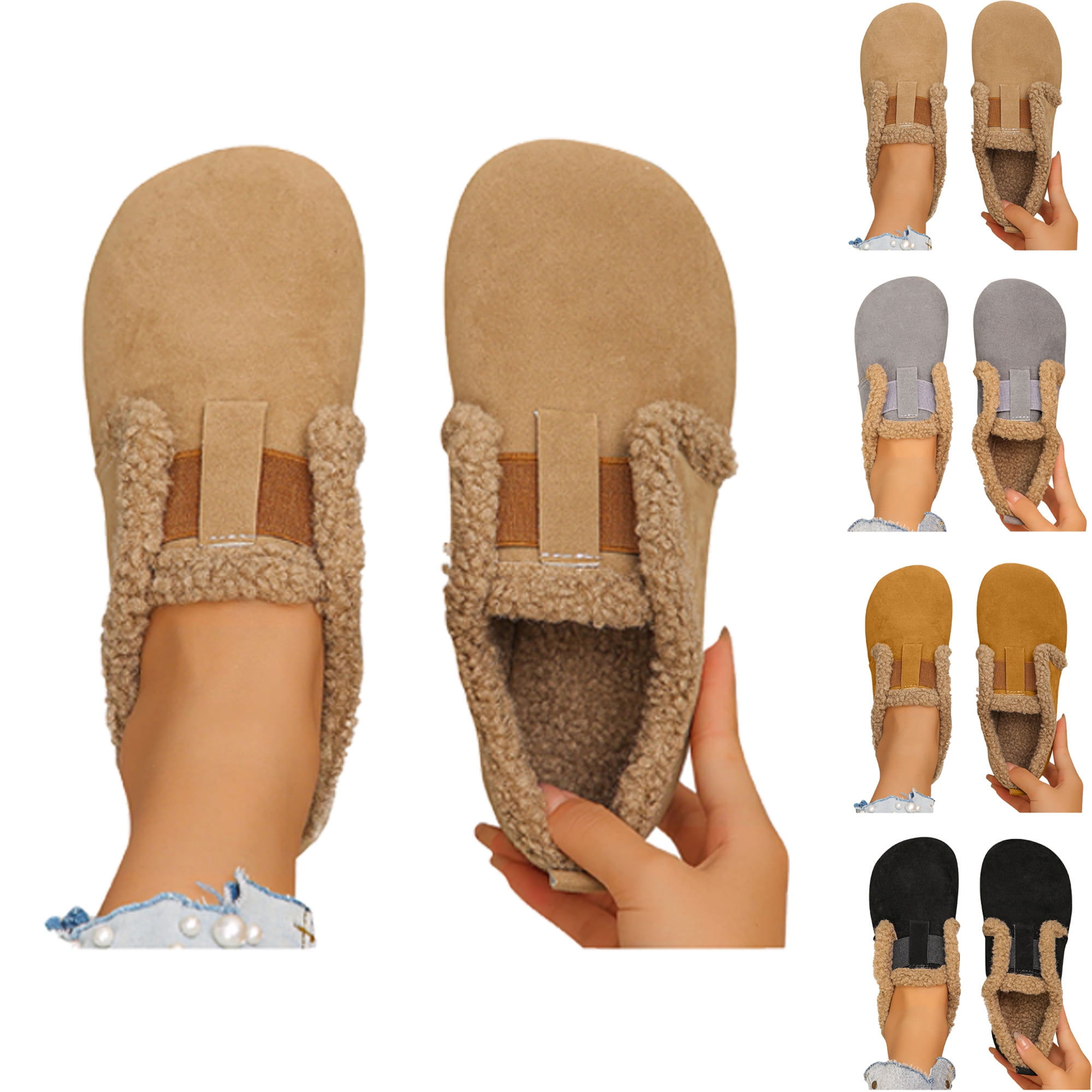 Lenago Womens Winter Snow Boots Slip On Warm Boots Fluffy Slippers Faux ...