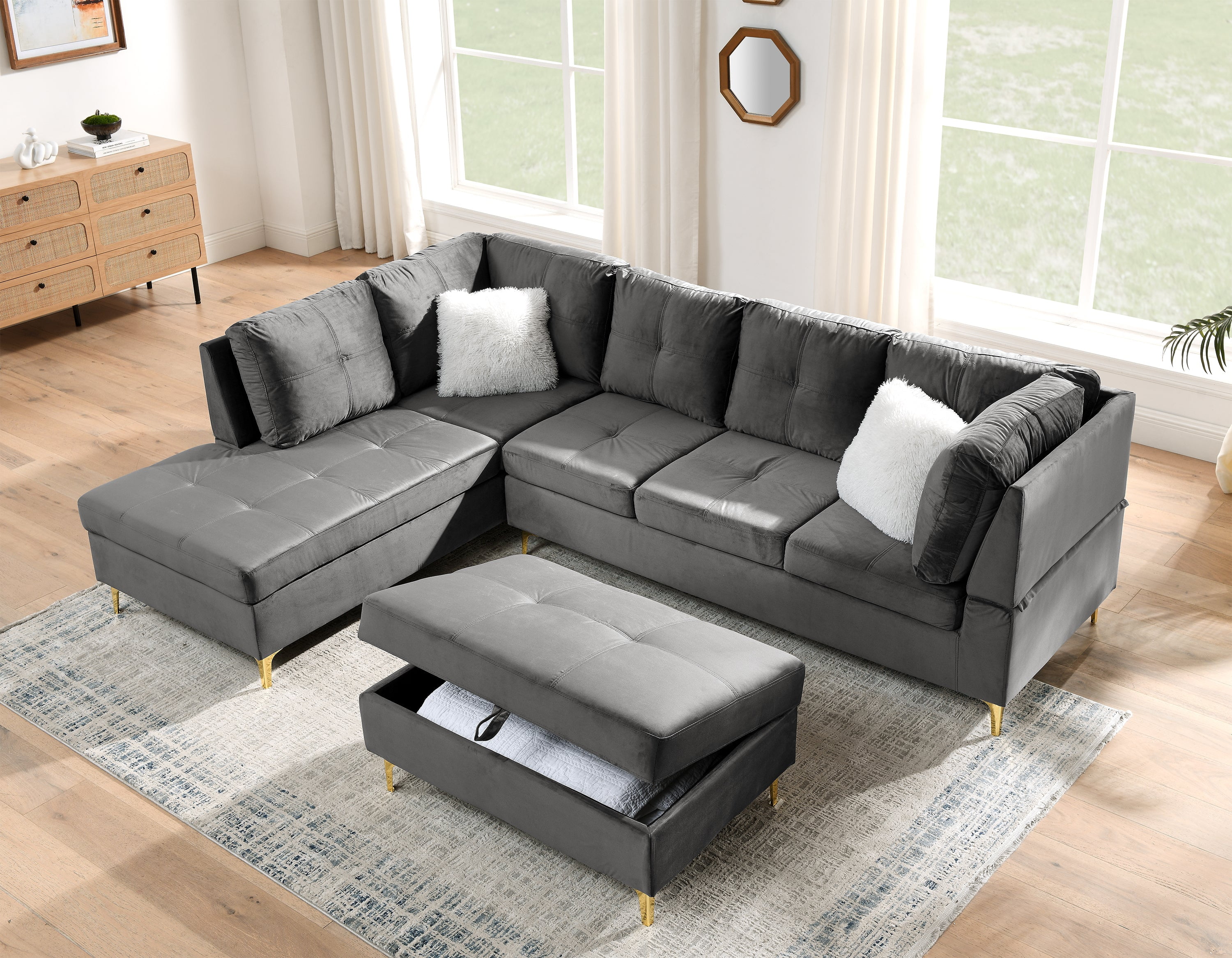 Lenavo Velvet Sectional Sofa - Gray - Walmart.com