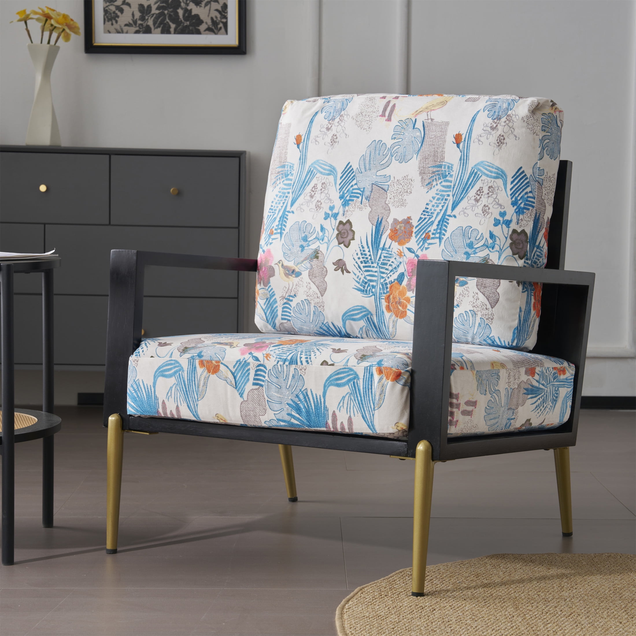 Lennox Modern Velvet Accent Armchair - Floral & Bird Pattern - Walmart.com