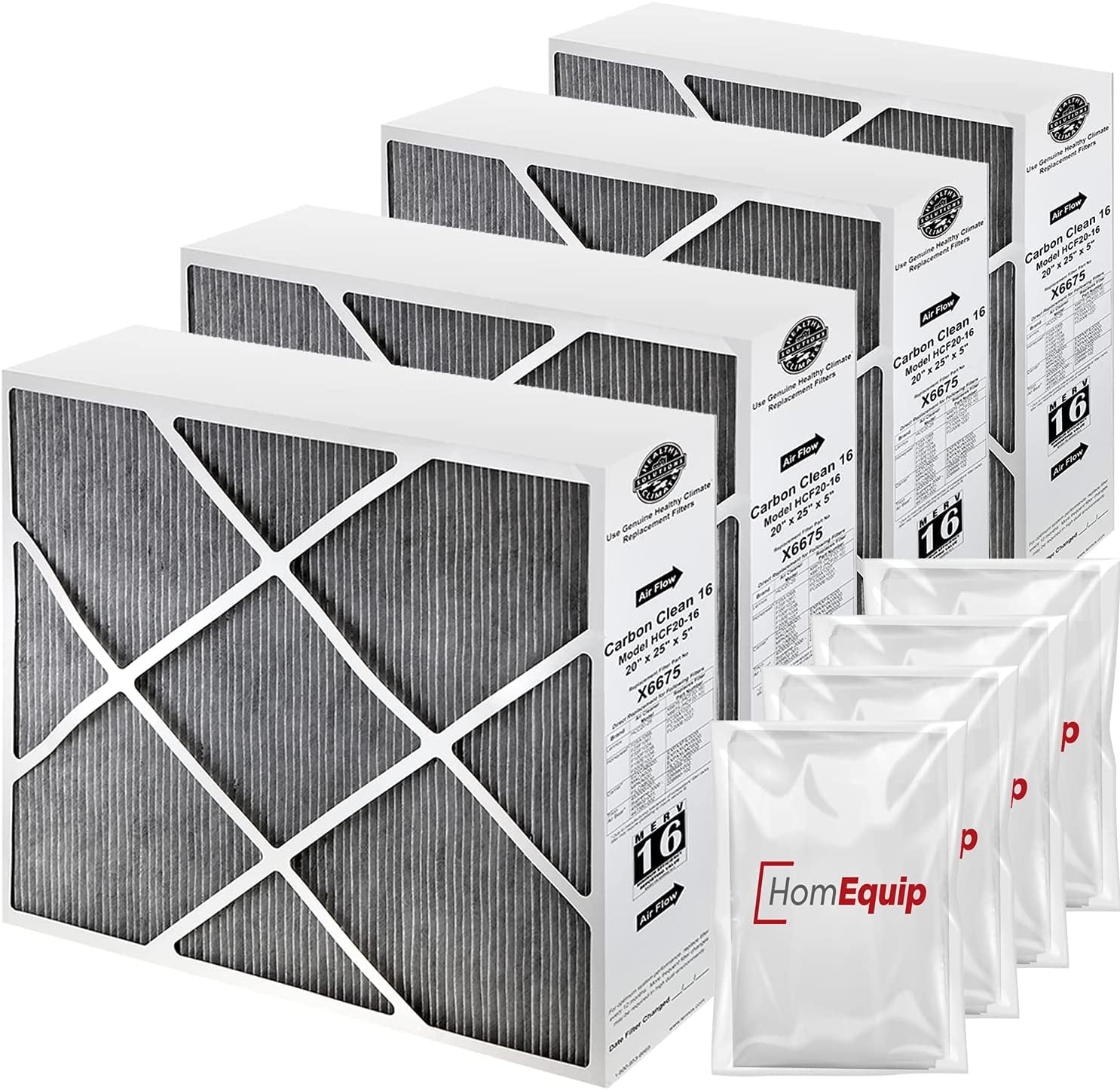 Lennox X6675 Furnace Filters Carbon Clean Healthy Climate 20x25x5 Air Filter Replacement Merv 16 Filter Media with Homequip Disposal Bag 5 Pack