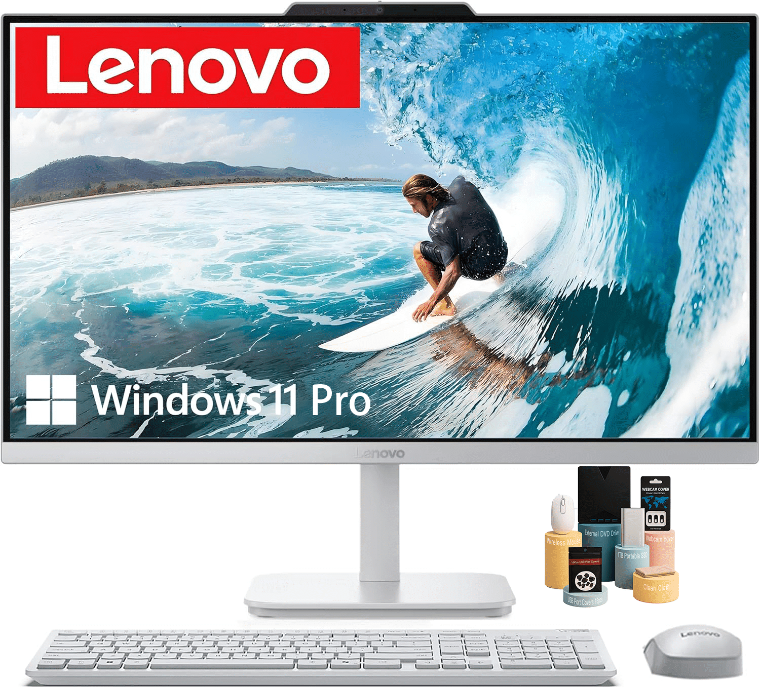 Lenovo A100 AIO Desktop| 23.8" FHD Anti-glare All-In-One Computer| 32GB ...