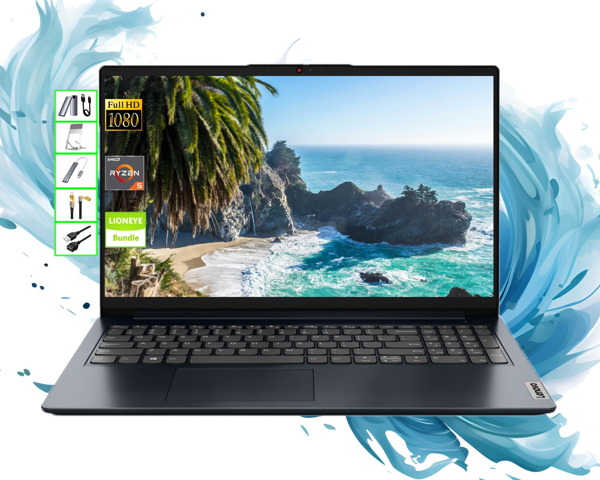 Lenovo AI-Powered Laptop | 15.6" FHD Computer | 16GB DDR5 RAM | 512GB SSD & 128GB Portable SSD ...