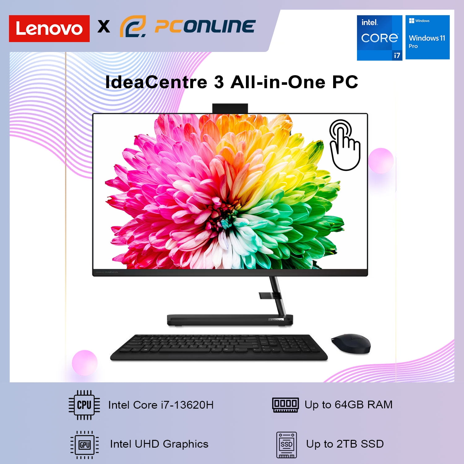 Lenovo IdeaCentre 3 All-in-One Desktop, 27" FHD Touchscreen, Intel Core ...