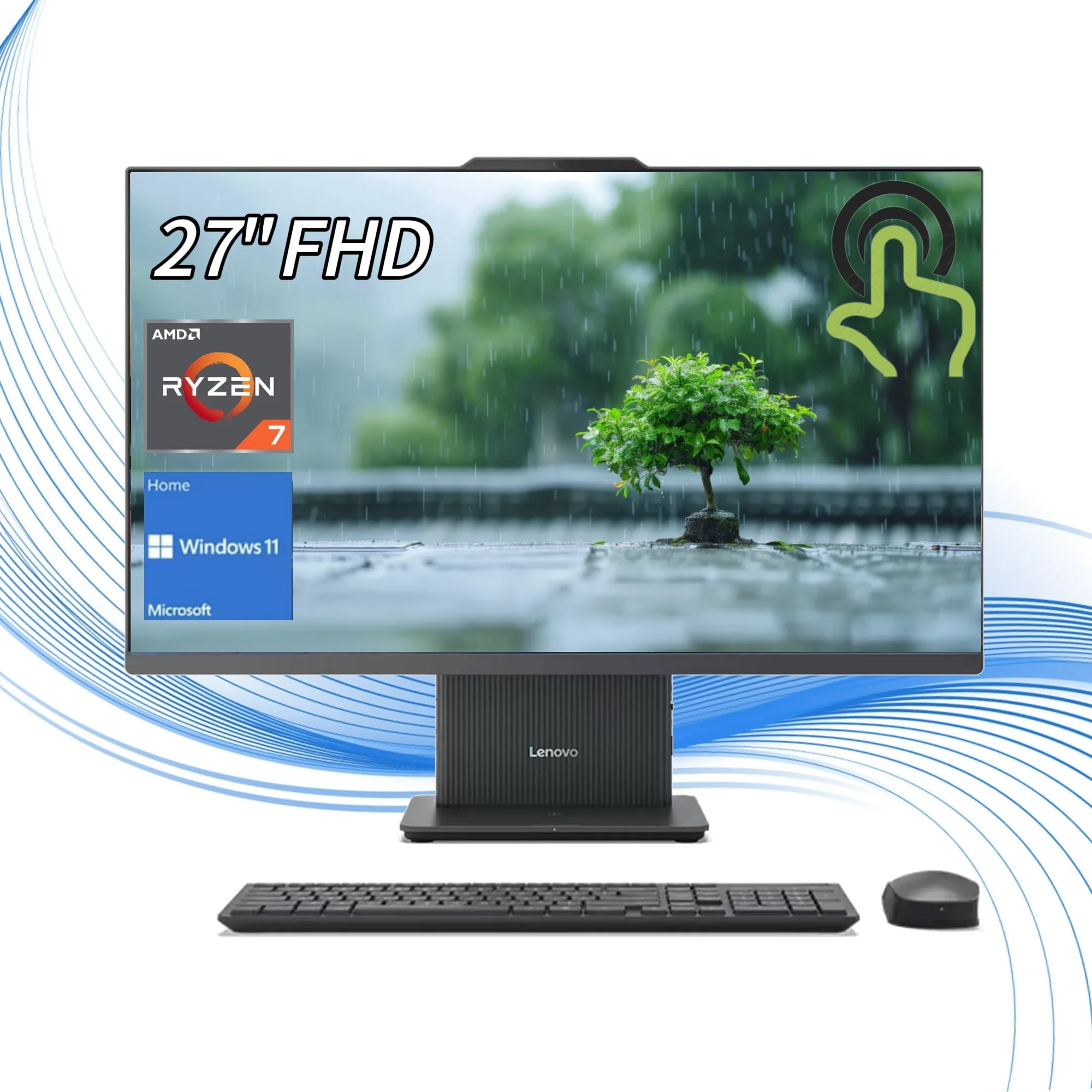 Lenovo IdeaCentre AIO 27" FHD IPS All-in-One Computer, AMD Ryzen 7 ...