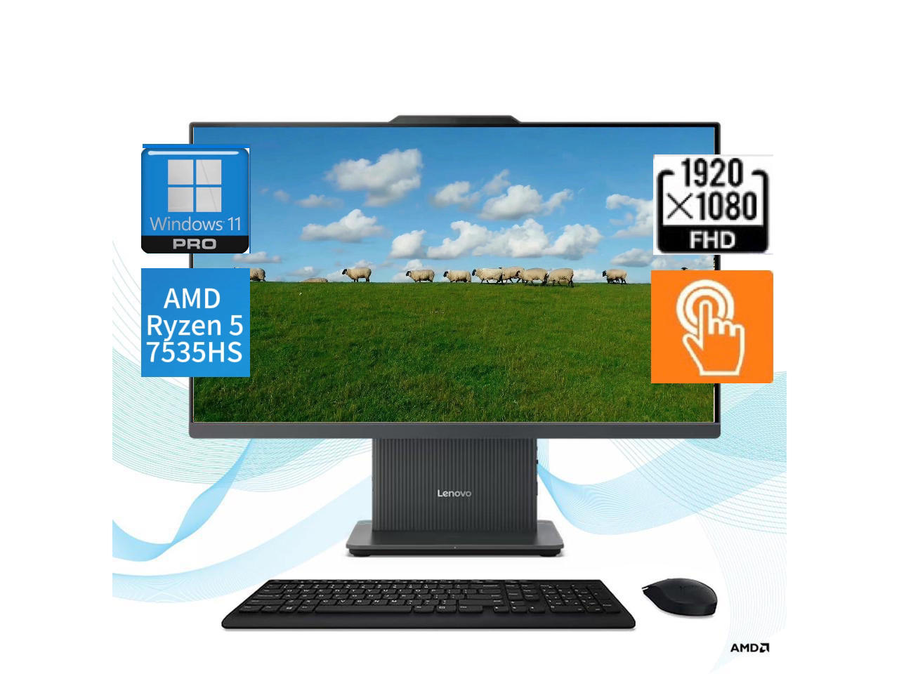Lenovo IdeaCentre AIO All-in-One Desktop,23.8" FHD Touchscreen,AMD ...