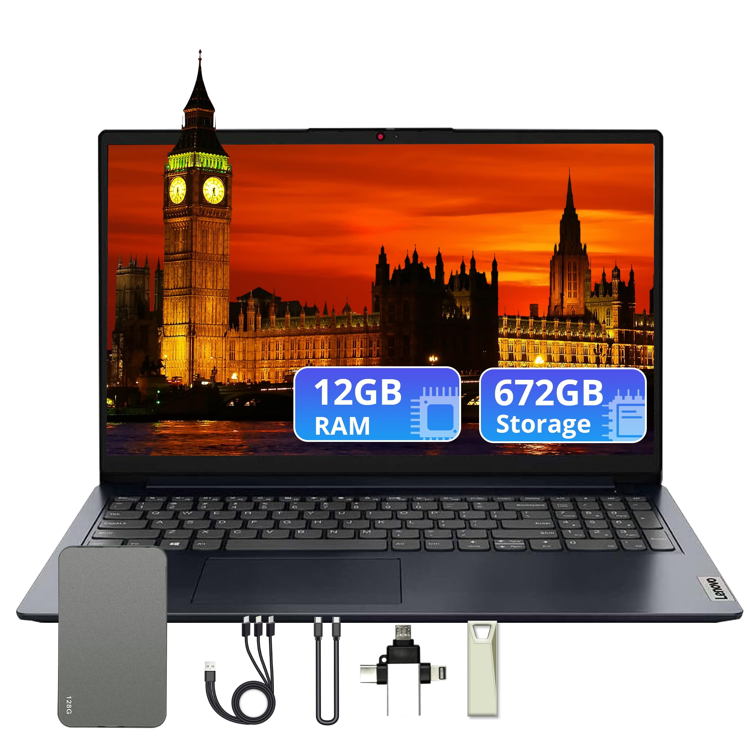 Lenovo IdeaPad 1 15.6" FHD Laptop, 12GB RAM, 672GB Storage(512GB SSD ...