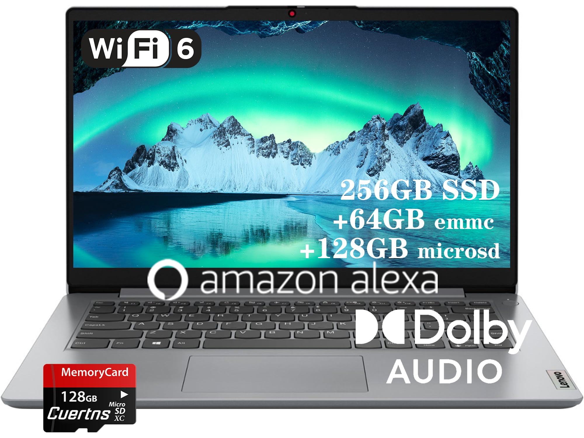 Lenovo IdeaPad 1 Laptop, 14" HD Display, Intel Celeron N4020, 4GB RAM, 256GB SSD + 128GB Micro ...