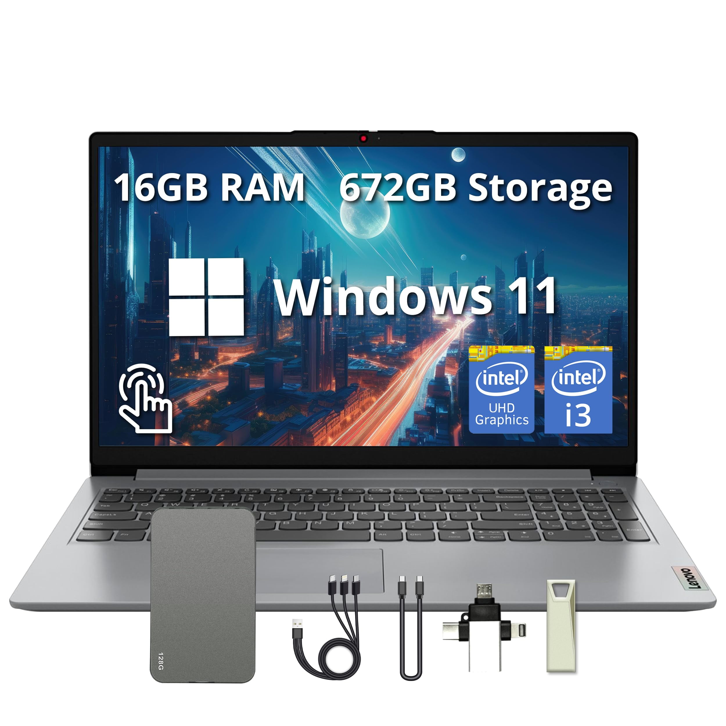 Lenovo IdeaPad 1i 15.6" FHD Touchscreen Laptop, Intel i3-1215U, 16GB ...