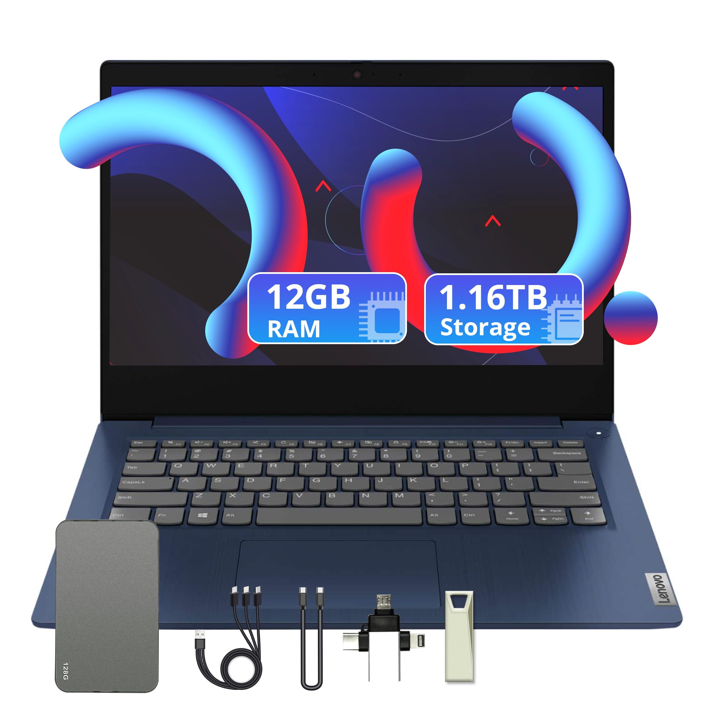 Lenovo IdeaPad 3 14" FHD Laptop, 12GB DDR4 RAM, 1.16TB Storage(1TB HDD ...