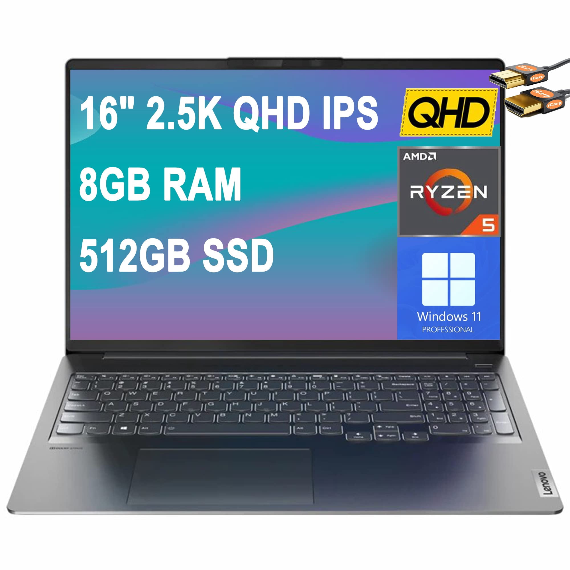Lenovo Ideapad 5 Pro Laptop 16" 2.5K QHD IPS Display (100% sRGB) AMD ...