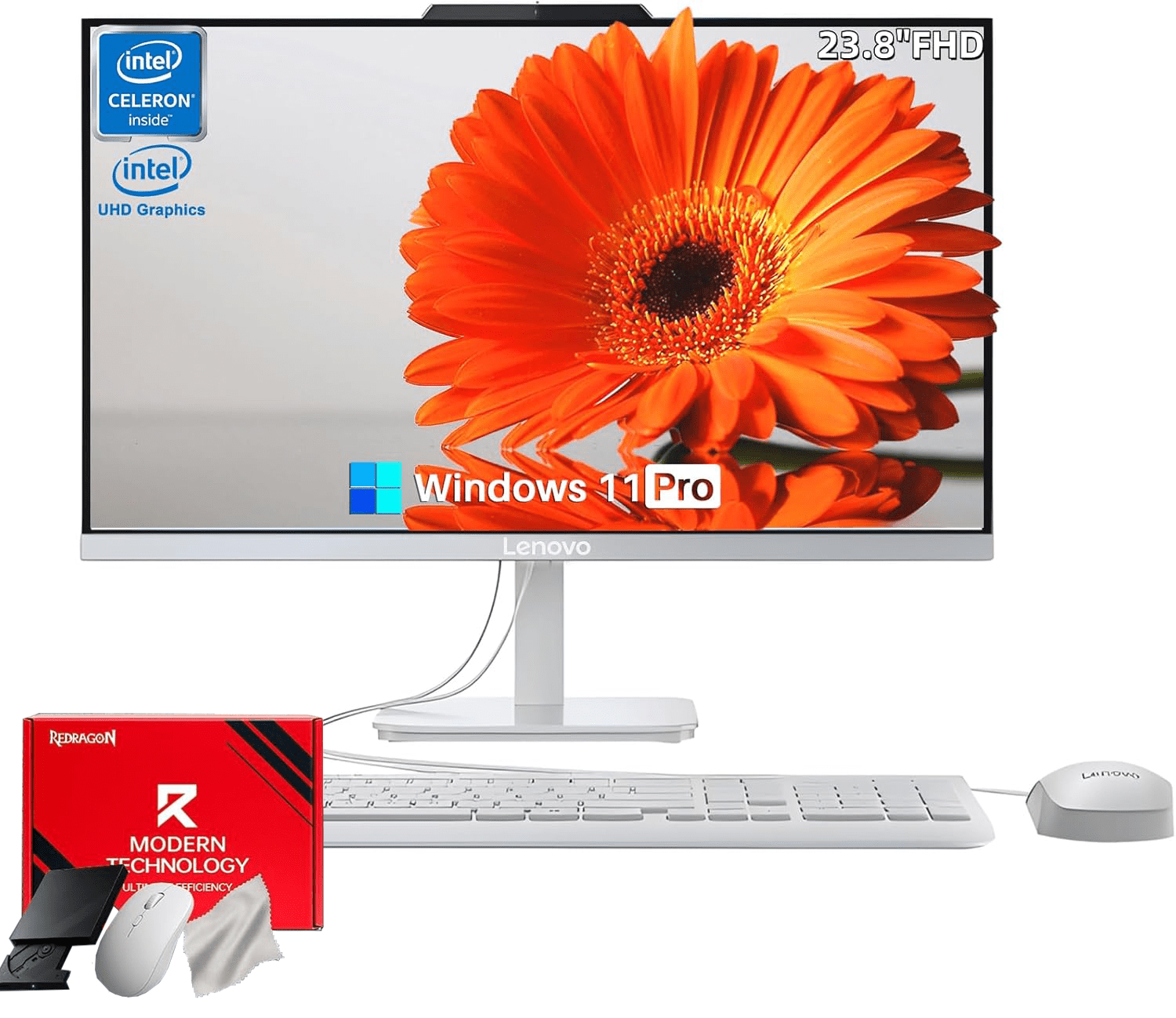 Lenovo All in One Desktop Computer, 23.8" IPS FHD Display, Intel N100 ...