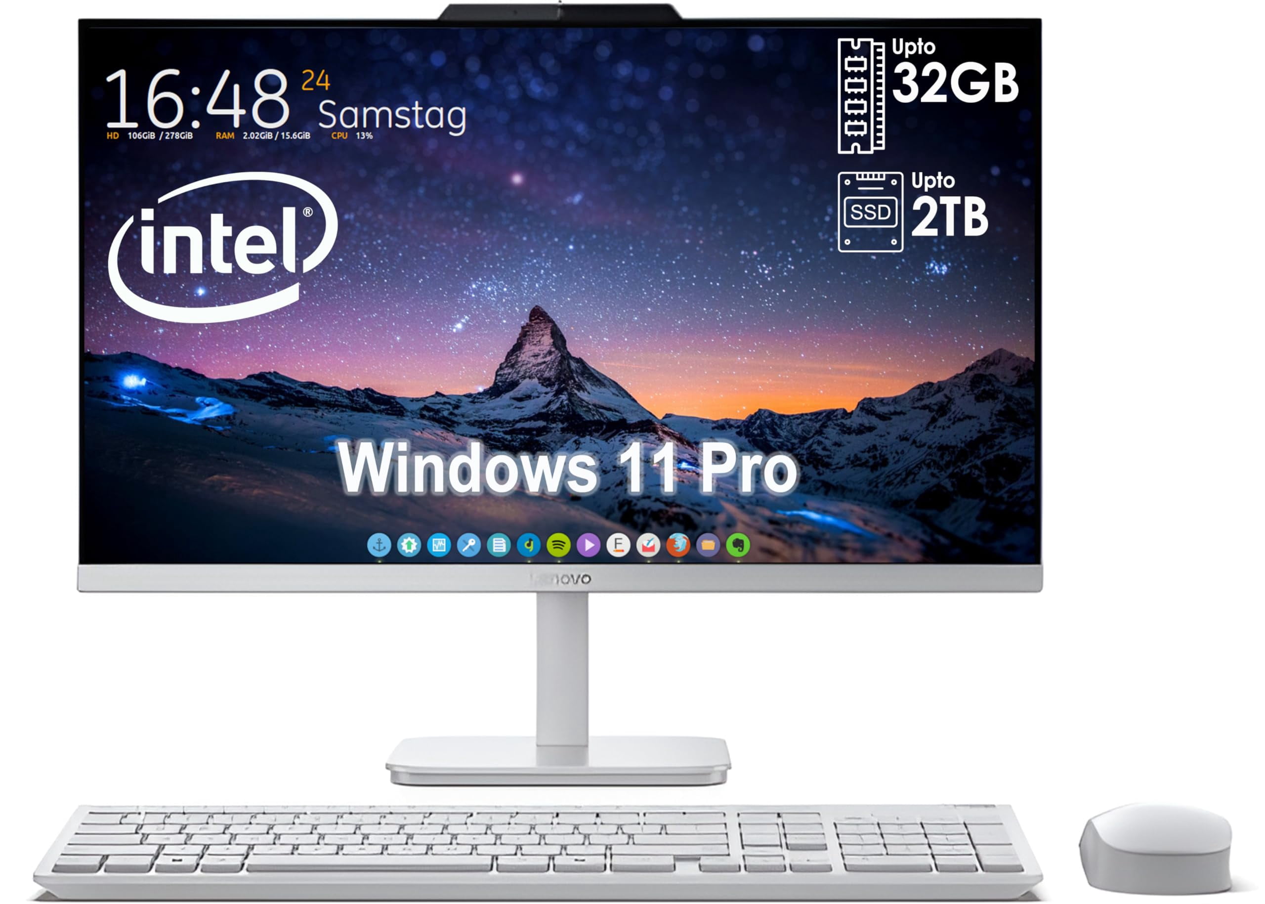 Lenovo All in One Desktop with Intel Ultra-Fast 4-Core CPU| 24 inch ...