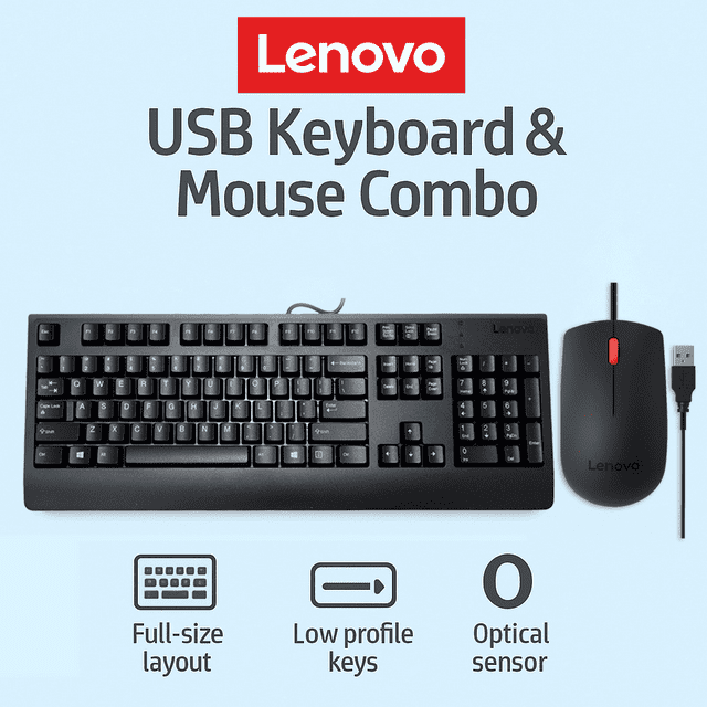 Lenovo Preferred Pro II Keyboard & Essential Mouse Combo - Wired USB ...