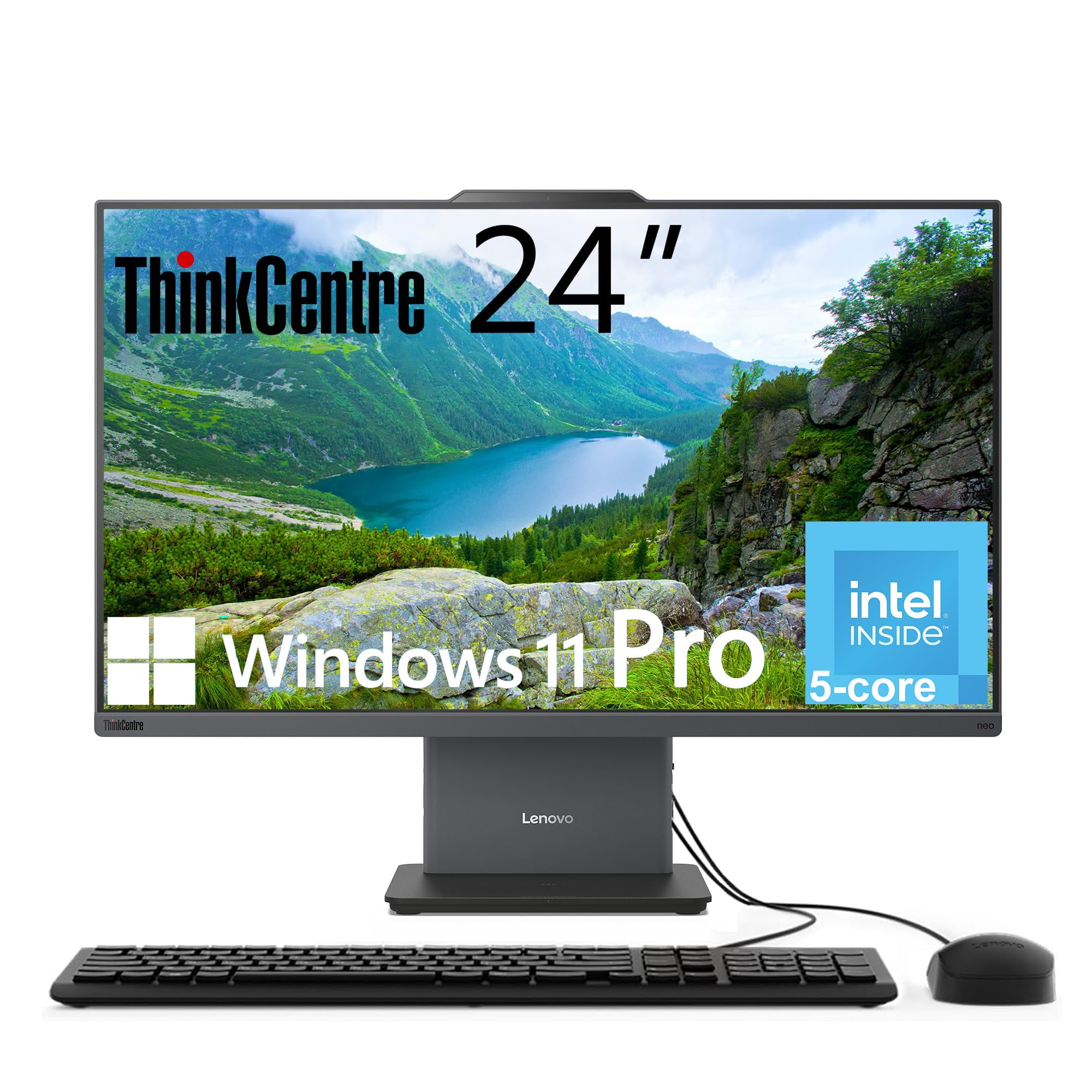 Lenovo ThinkCentre All-in-One Desktop Computer, 24" FHD IPS Display, 5-core Intel U300 Processor ...