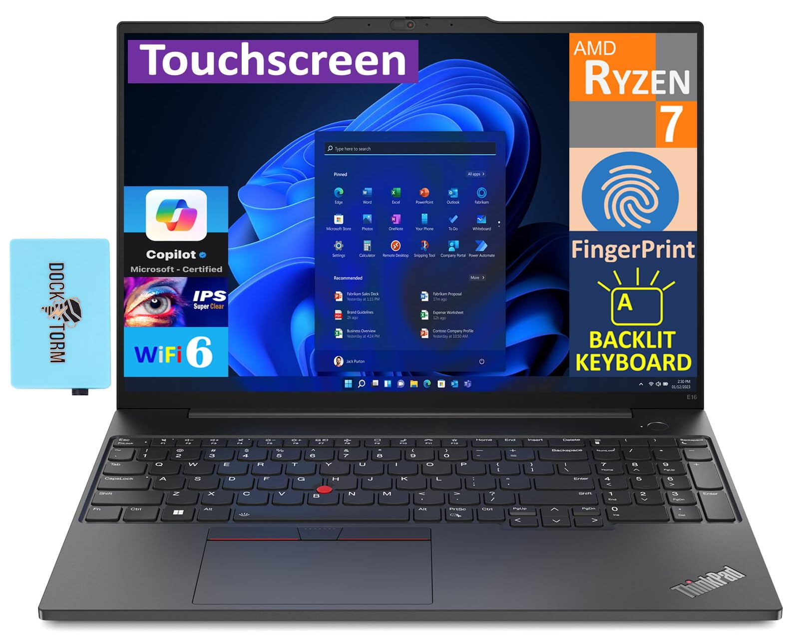 Lenovo ThinkPad E16 Gen 1 Business Laptop 16.0" Touchscreen IPS FHD+ Display (8-Core AMD Ryzen 7 ...