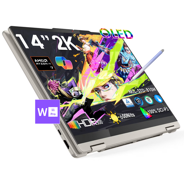 Lenovo Yoga 7 2-in-1 Copilot+ PC, 14" OLED Touch (1920x1200), AMD Ryzen ...
