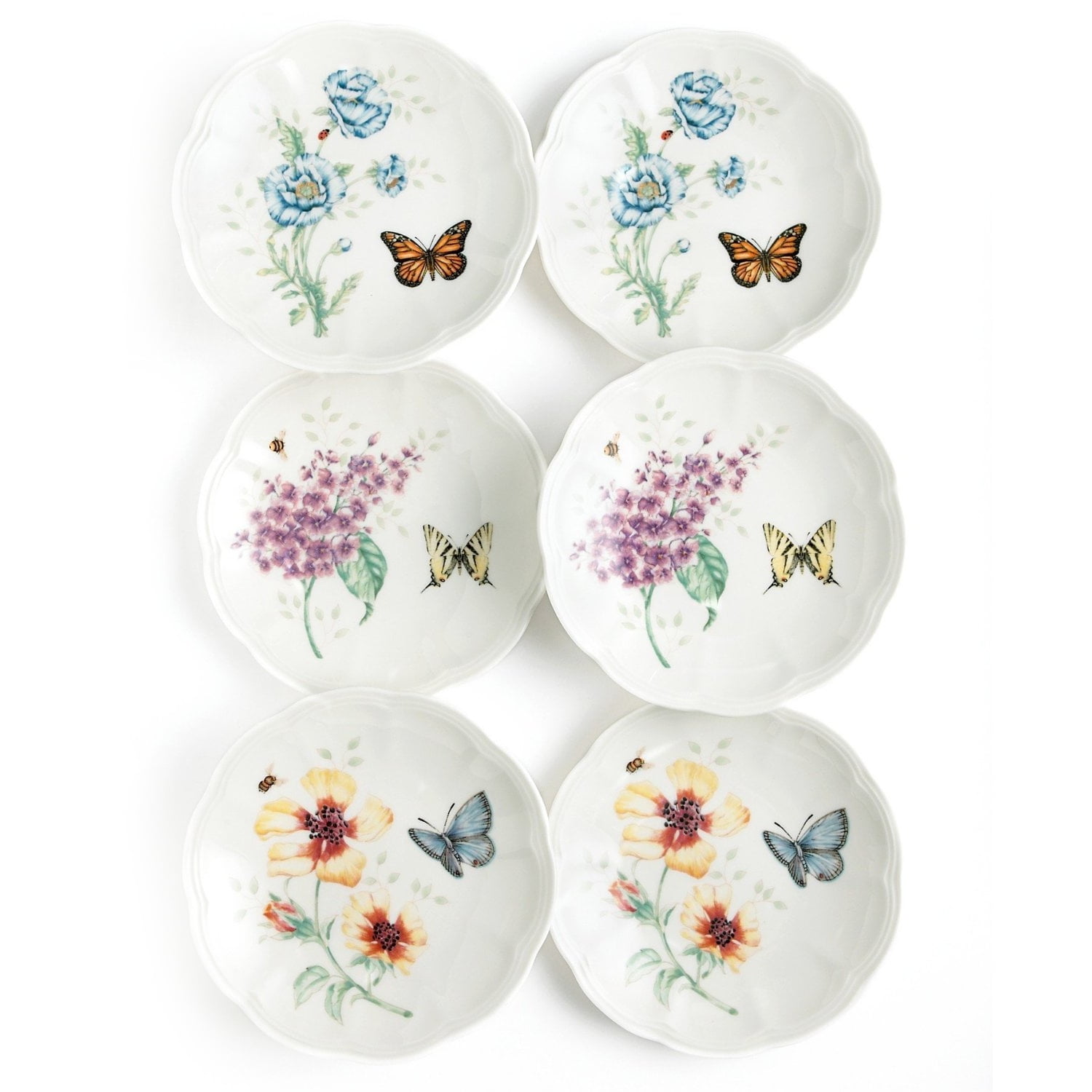Lenox Butterfly Meadow 6-Piece Tidbit Plate Set, Porcelain - Walmart.com