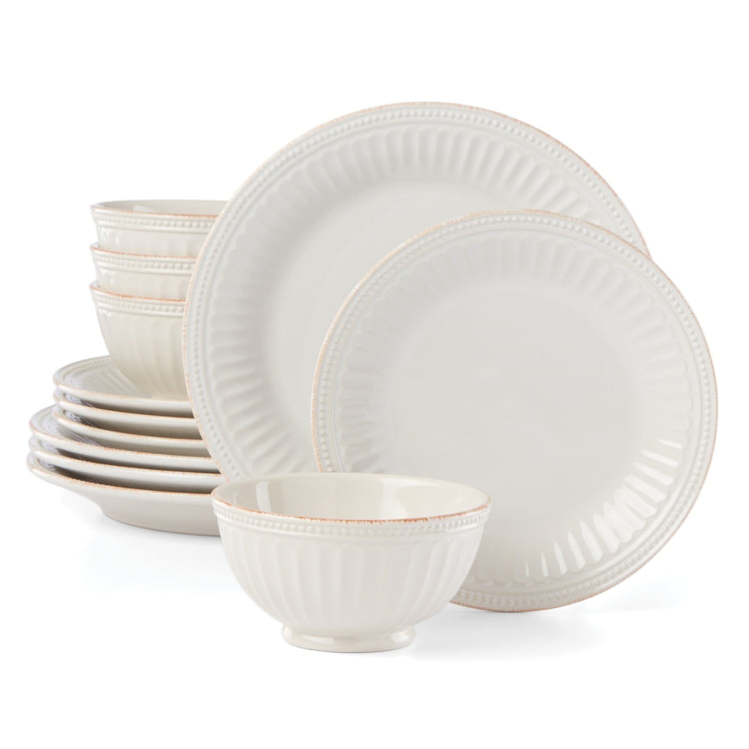 Lenox French Perle Groove Plate & Bowl Dinnerware Set, 12-Piece, White ...