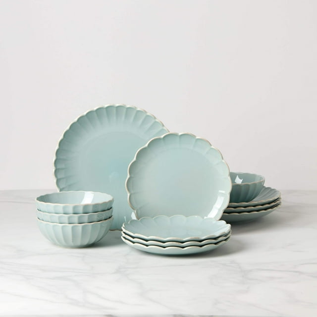 Lenox French Perle Scallop Ice Blue 12-Piece Dinnerware Sets. - Walmart.com