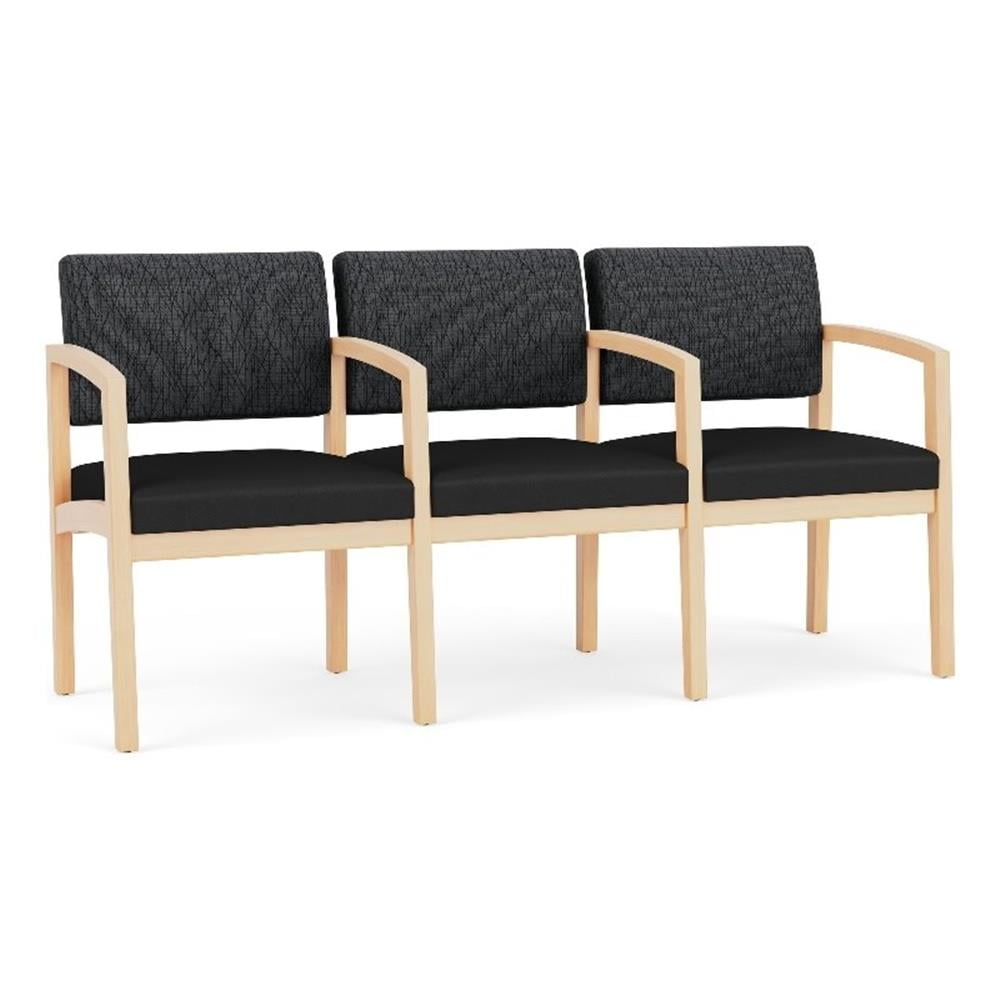 Lenox Wood Reception 3-Seat Tandem Seating / Natural Wood / Dark Gray ...