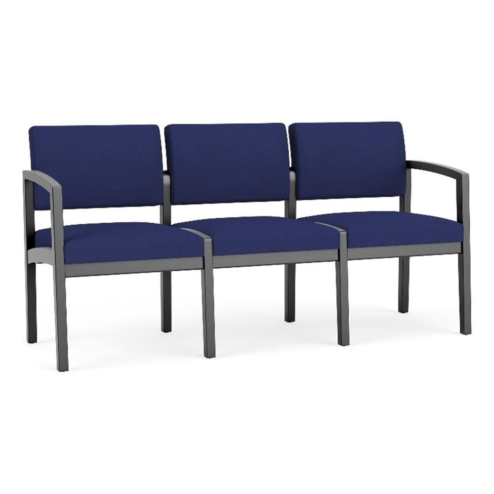 Lenox Wood Reception Waiting 3-Seat Tandem Seating / Black Wood / Blue ...