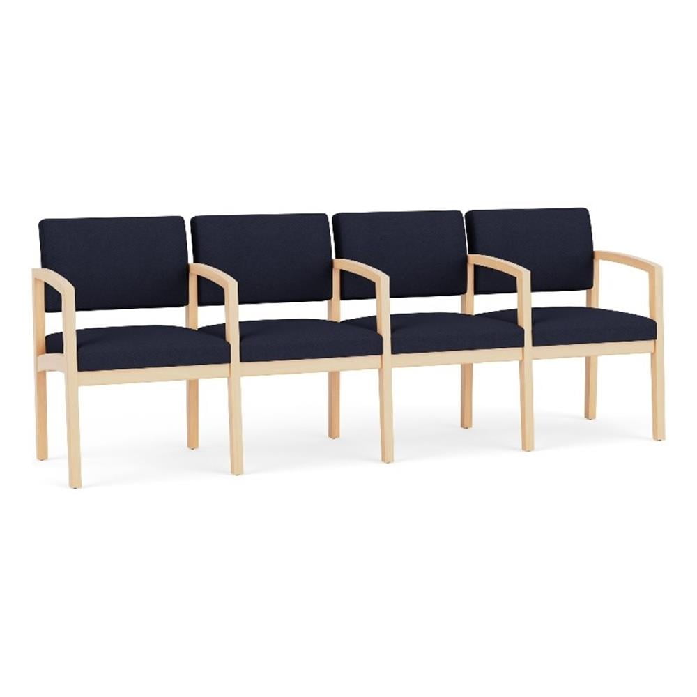 Lenox Wood Reception Waiting 4-Seat Tandem Seating / Natural Wood / Navy Blue - Walmart.com