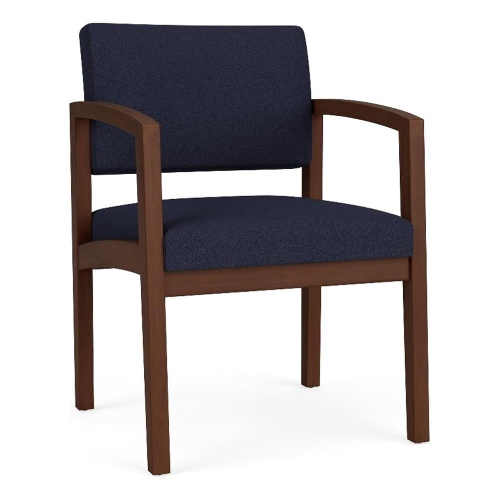 Lenox Wood Reception Waiting Room Guest Chair / Walnut Wood / Navy Blue ...