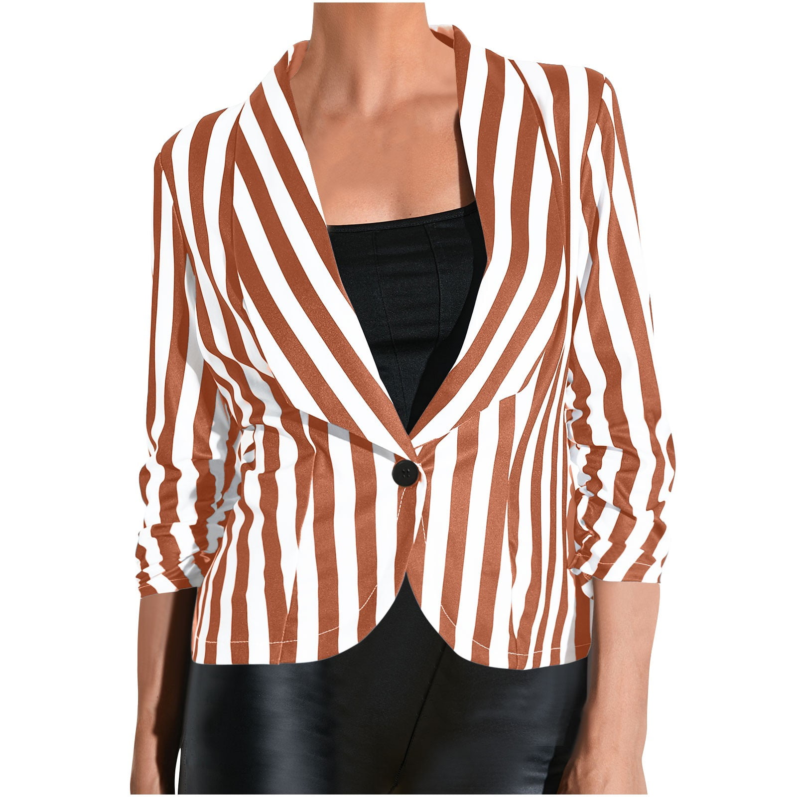Lenpel Blazers for Women 3/4 Sleeve Open Front Lapel Button Striped ...