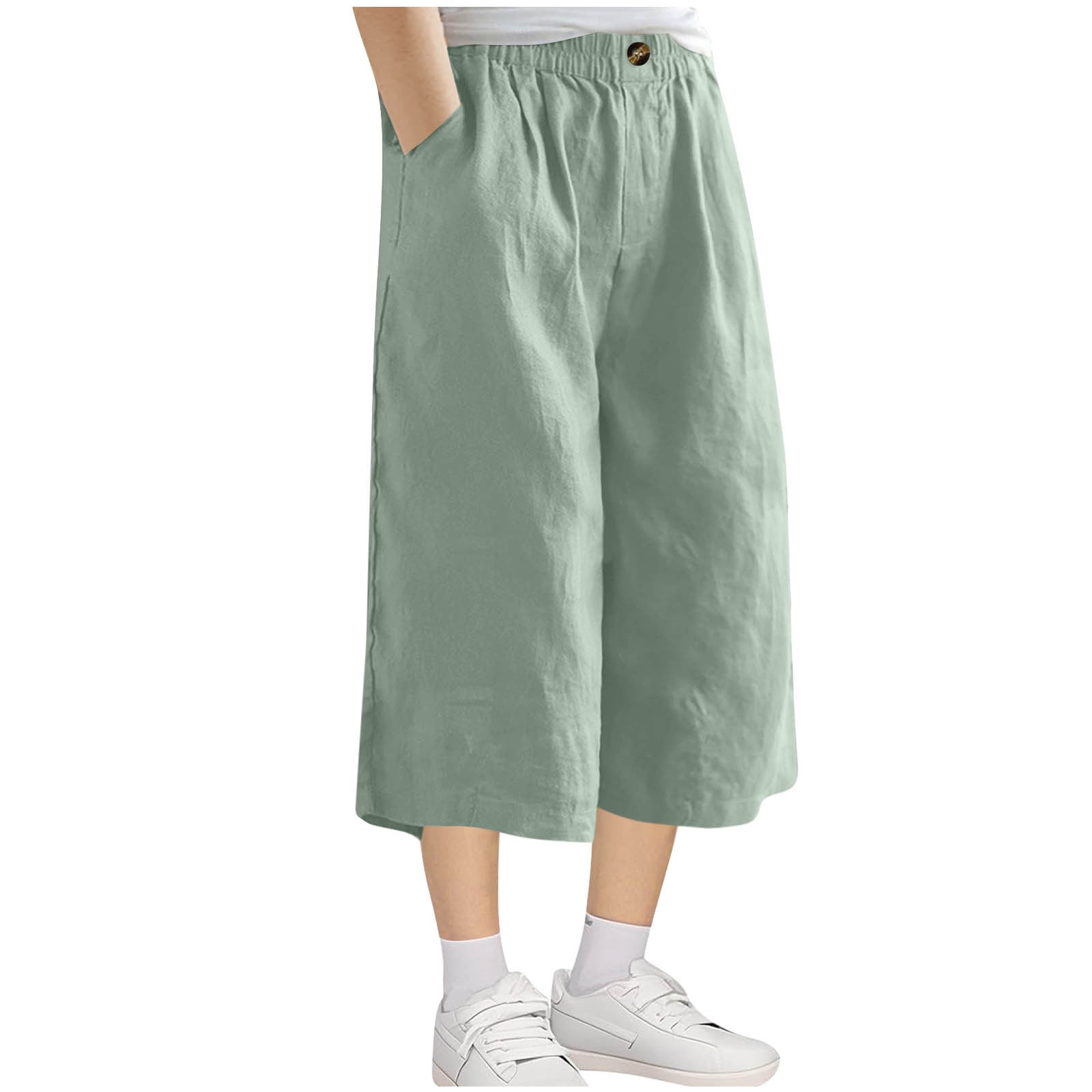 Lenpel Children's Capri Pants Boys Girls Elastic Waist Wide Leg Cropped ...