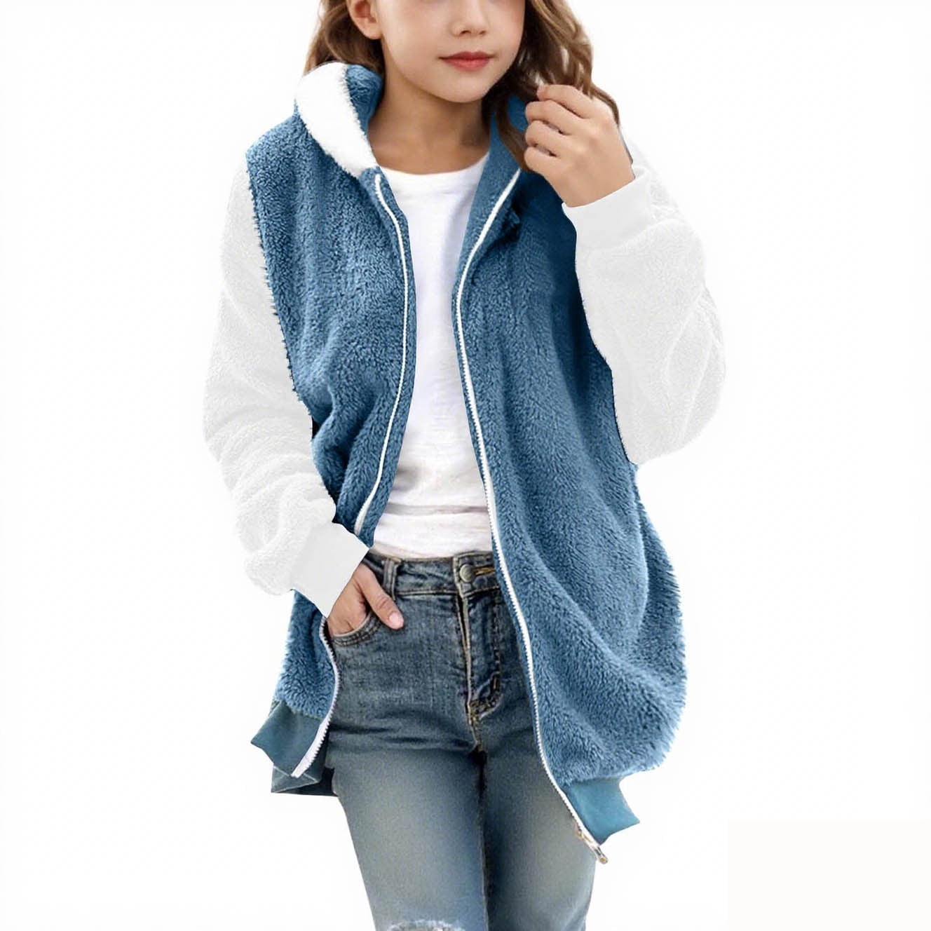 Lenpel Children's Fuzzy Fleece Jackets Girls Boys Soft Casual Long ...