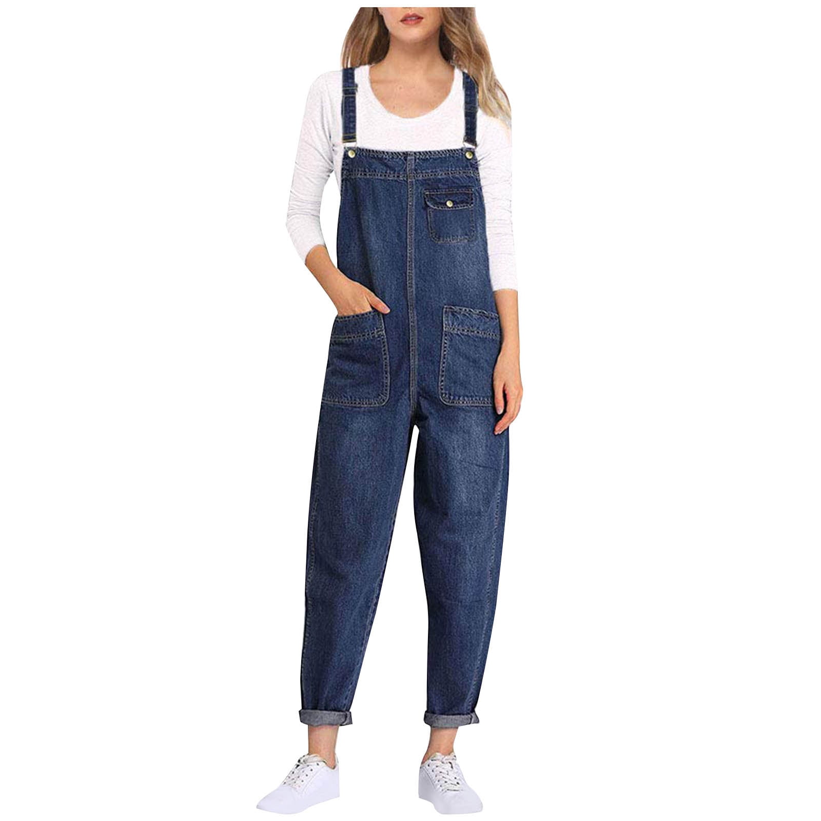 Lenpel Denim Bib Overalls for Women Adjustable Strap Tapered Jean ...