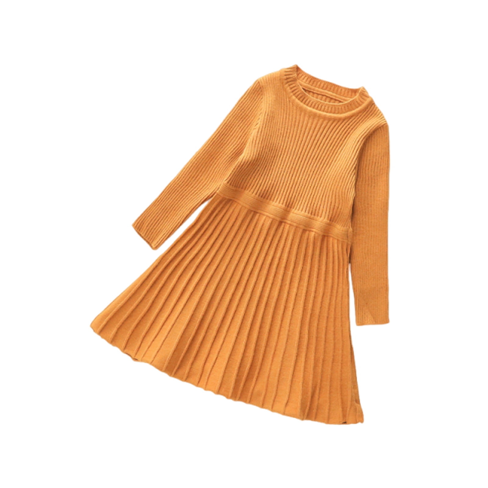 Lenpel Girl's Sweater Dresses Ribbed Long Sleeve Crew Neck Solid Knit ...