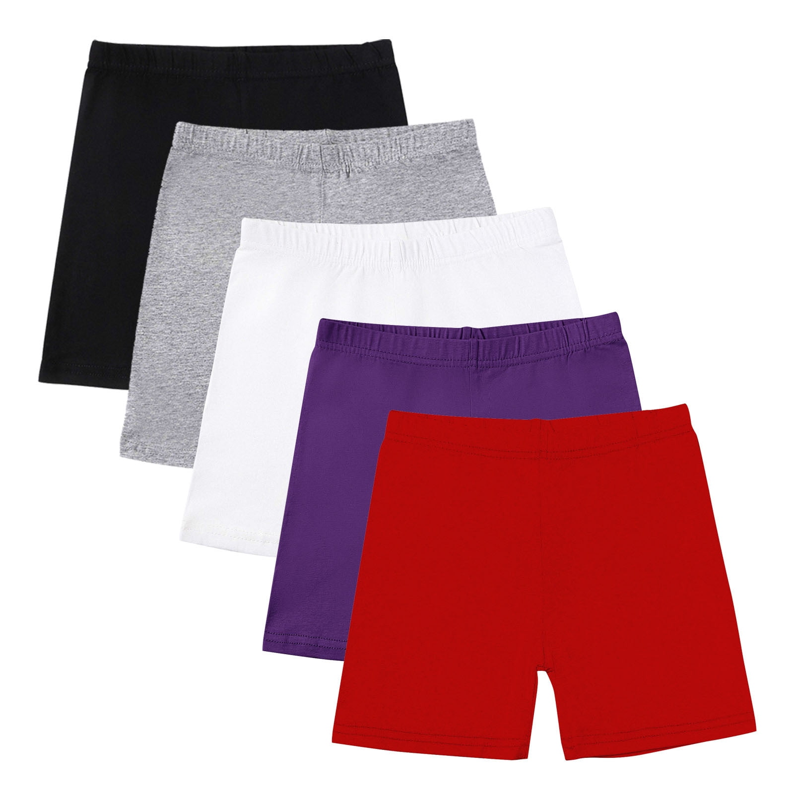 Lenpel Girls' Bike Shorts 5 Pc Cotton Elastic Waist Active Under Dress ...