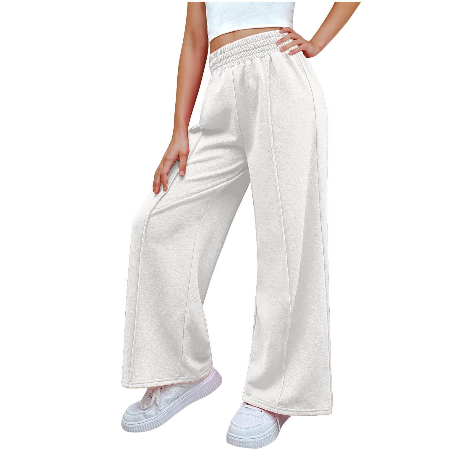 Lenpel Girls' Wide Leg Sweatpants Casual High Elastic Waist Workout ...