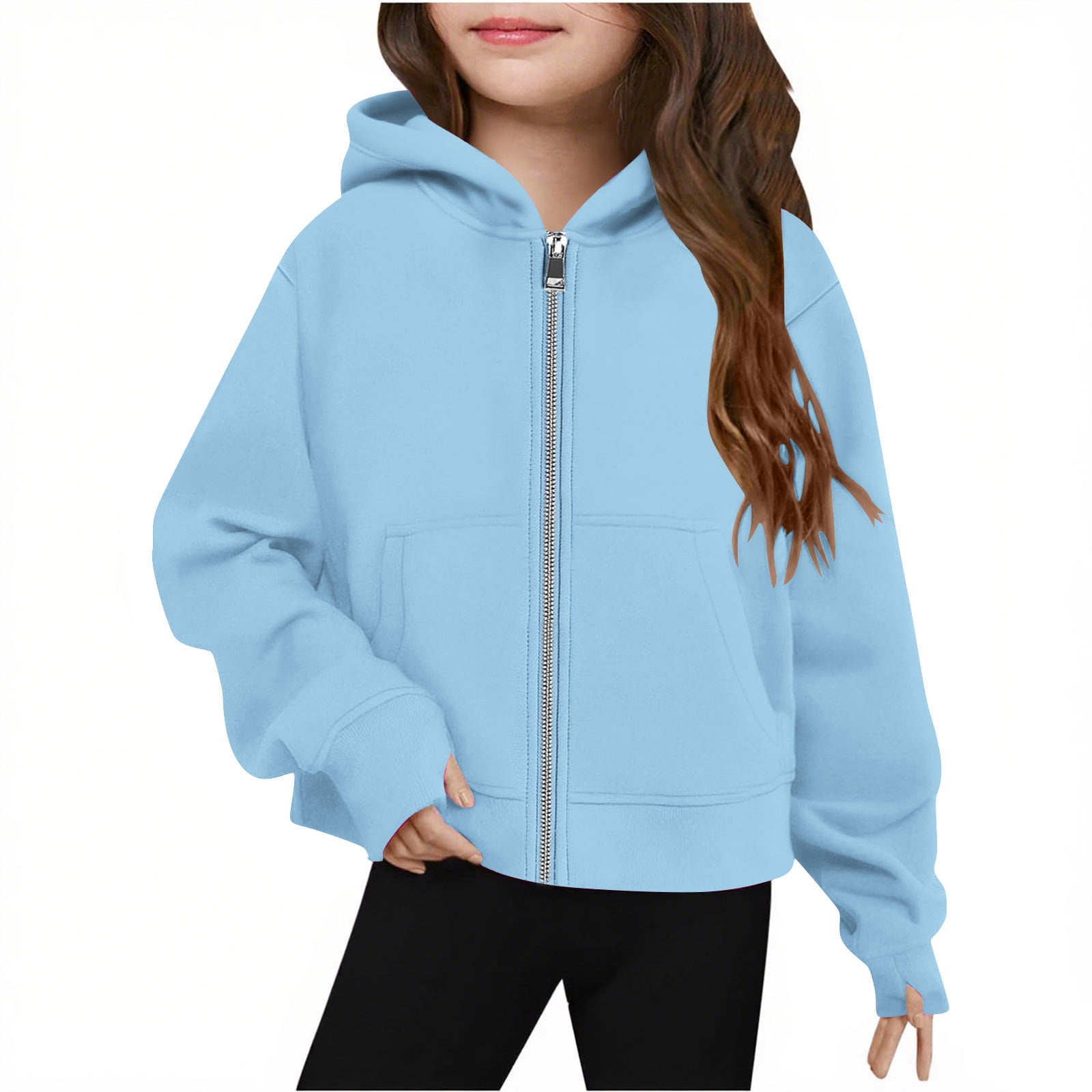 Lenpel Girls' Zip up Hoodies Casual Long Sleeve Hooded Cropped ...