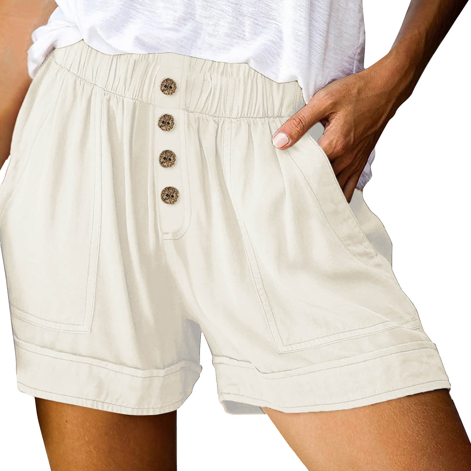 Lenpel Summer Shorts for Women Comfy Elastic High Waisted Pull on ...