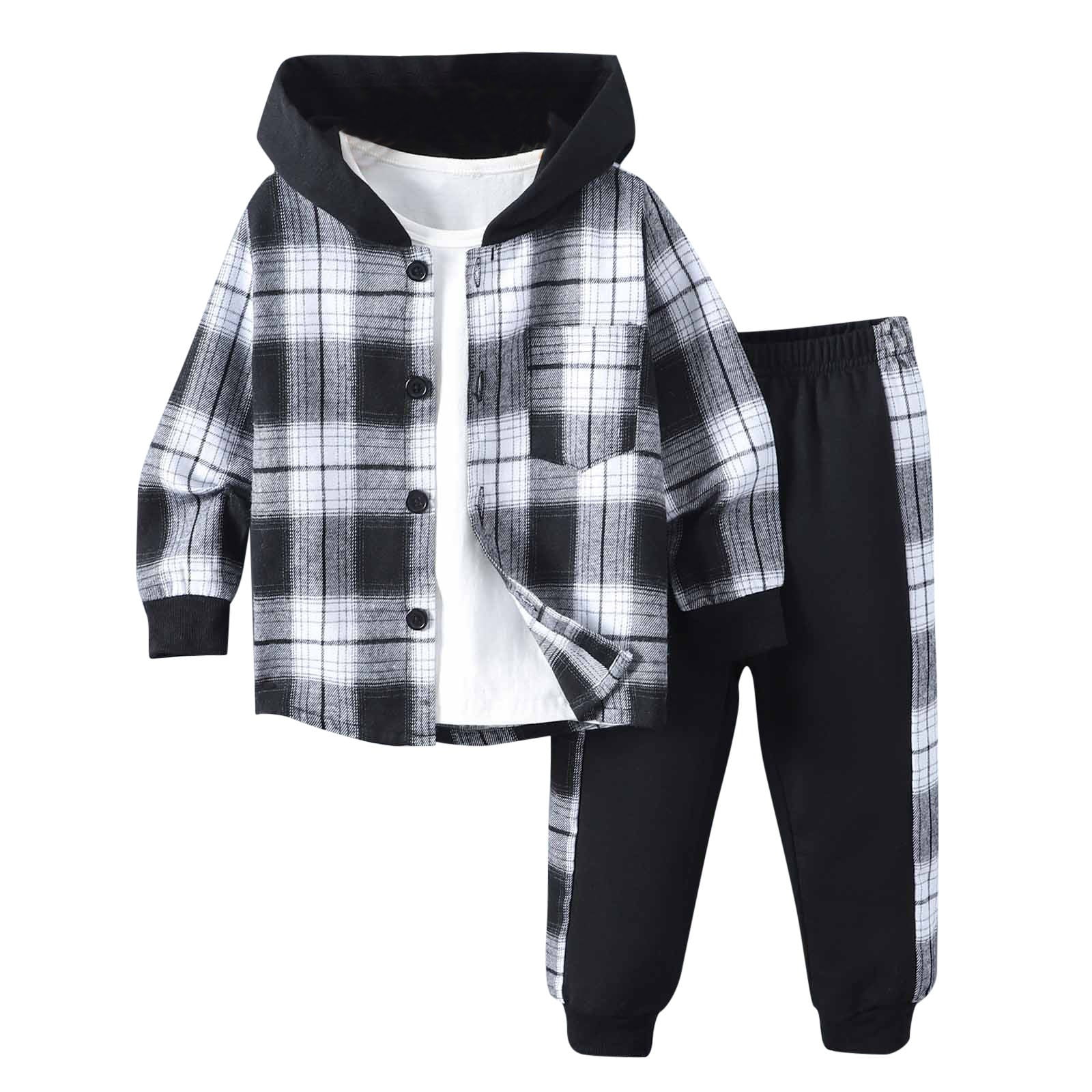 Lenpel Toddler Fall Outfits Plaid Long Sleeve Button down Hooded ...