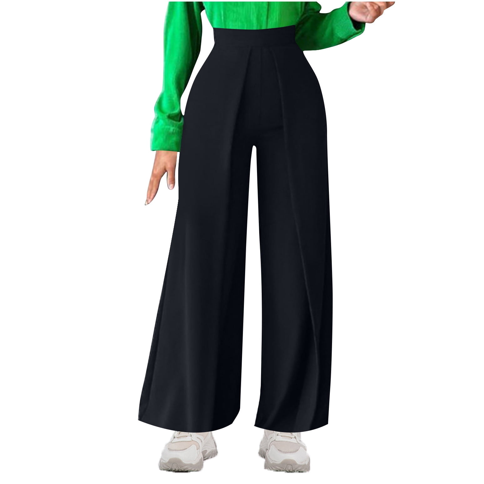 Lenpel Wide Leg Pants for Women Baggy High Waisted Pleated Front ...