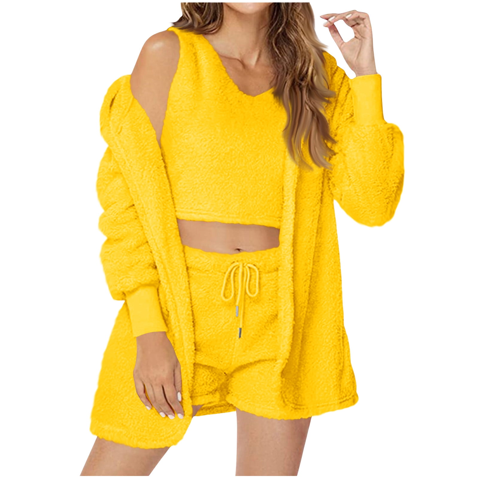 Lenpel Women's 3 Piece Lounge Sets Fleece Warm Long Sleeve Hooded ...